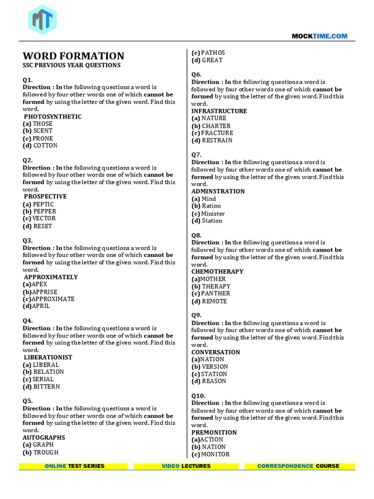 Word Formation Test Questions | PDF