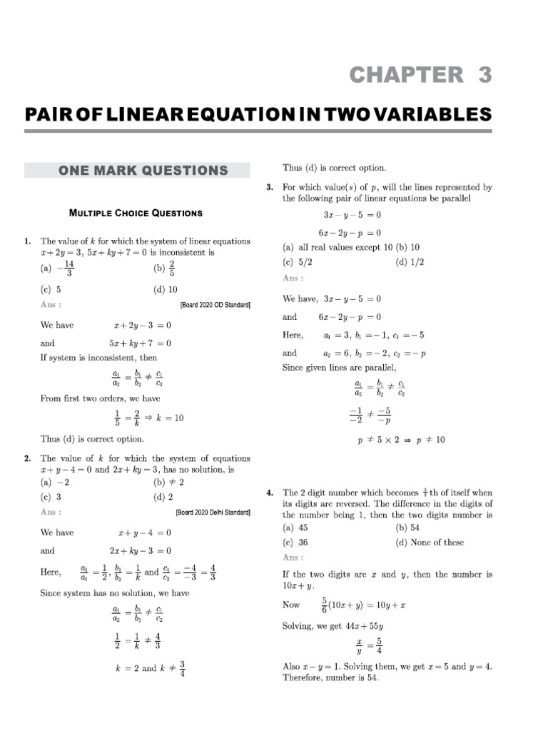 3 Pair of Linear Equations | PDF