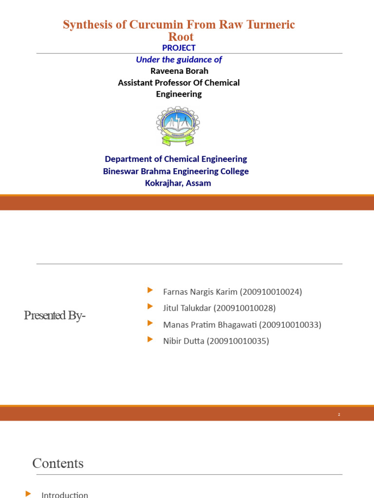 Synthesis of Curcumin From Raw Turmeric Roots Project NEW 1 | PDF | Protein Purification | Turmeric