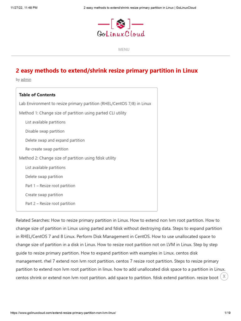 2 Easy Methods To Extend - Shrink Resize Primary Partition in Linux - GoLinuxCloud | PDF | File ...