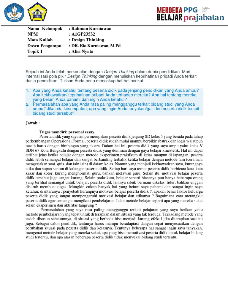 Design Thinking - Topik 1 - Aksi Nyata-Rahman Kurniawan | PDF
