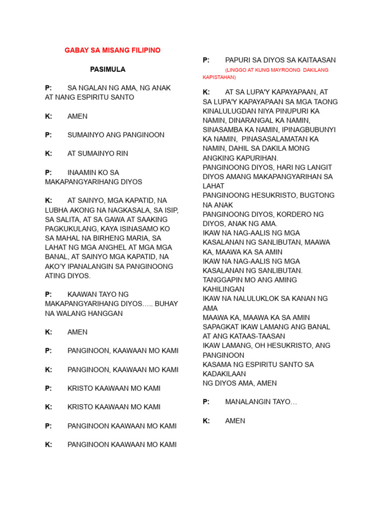 Gabay NG Komentarista para Sa Banal Na Misa | PDF