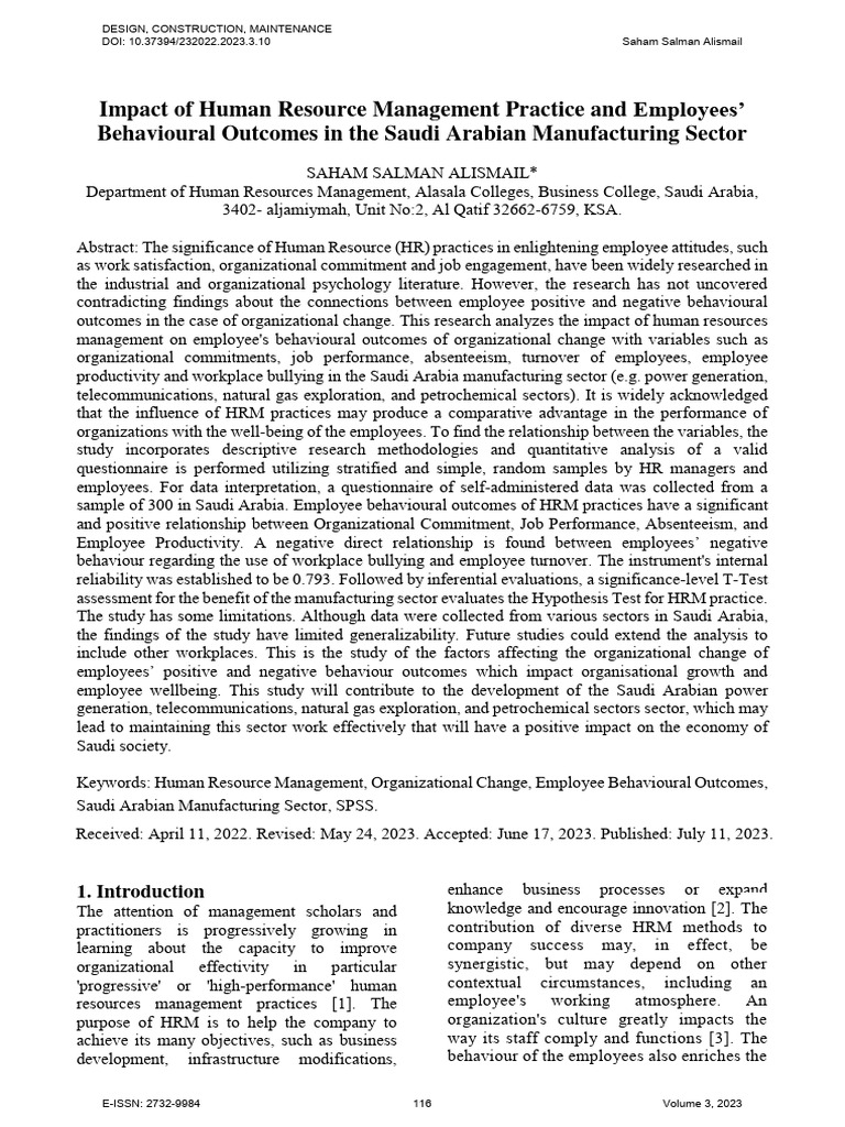 HRM Practices and Employee Behavior in Saudi Manufacturing | PDF ...