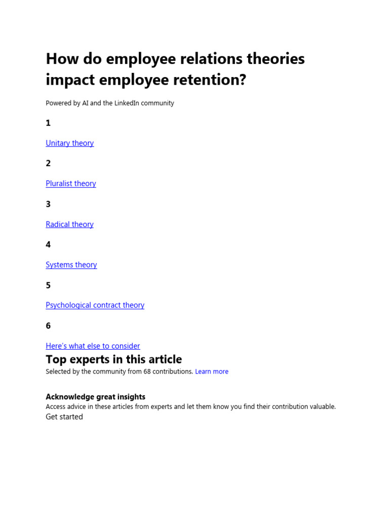 How Do Employee Relations Theories Impact Employee Retention | PDF ...
