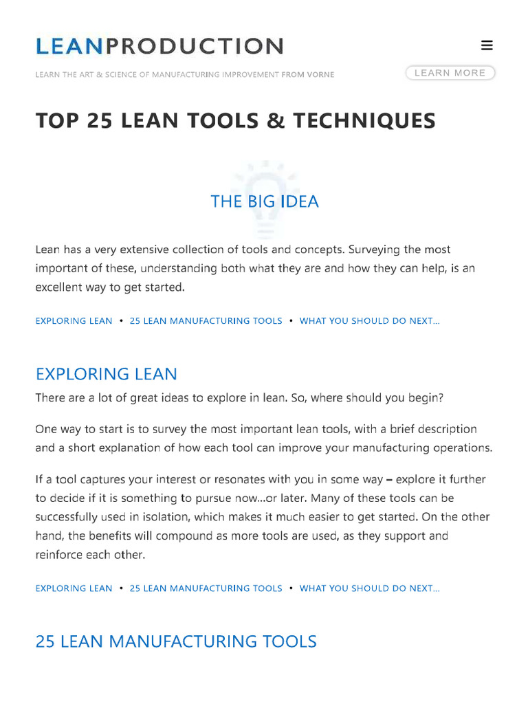 Top 25 Lean Tools & Techniques | PDF