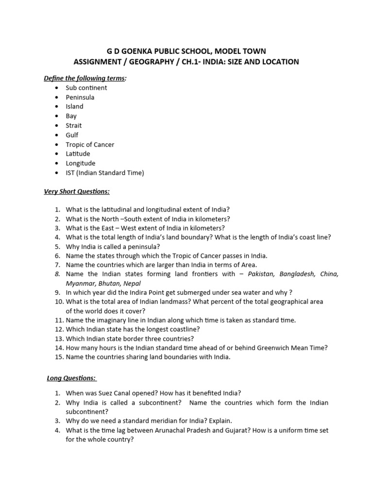 Geography Assignment: India Overview | PDF | Indian Ocean | Continent