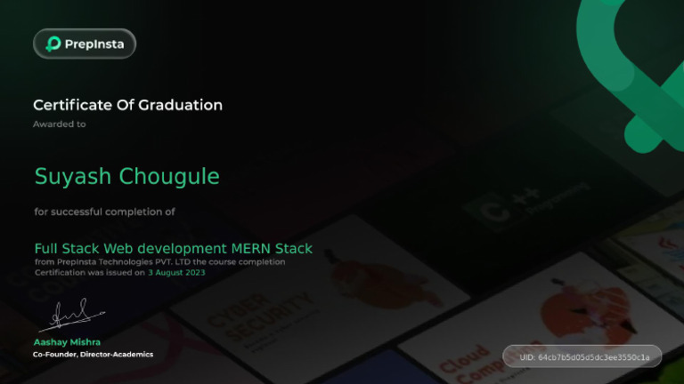 Certificate - Full Stack Web Development MERN Stack - 464103 | PDF
