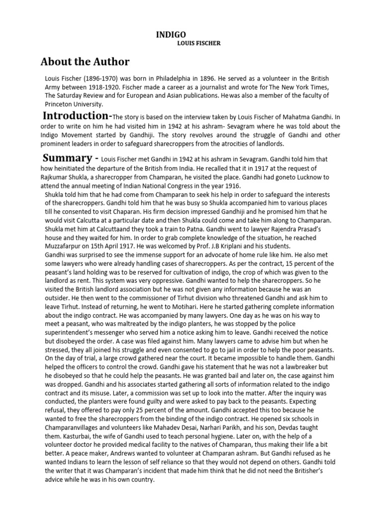 Indigo - Summary | PDF | Mahatma Gandhi