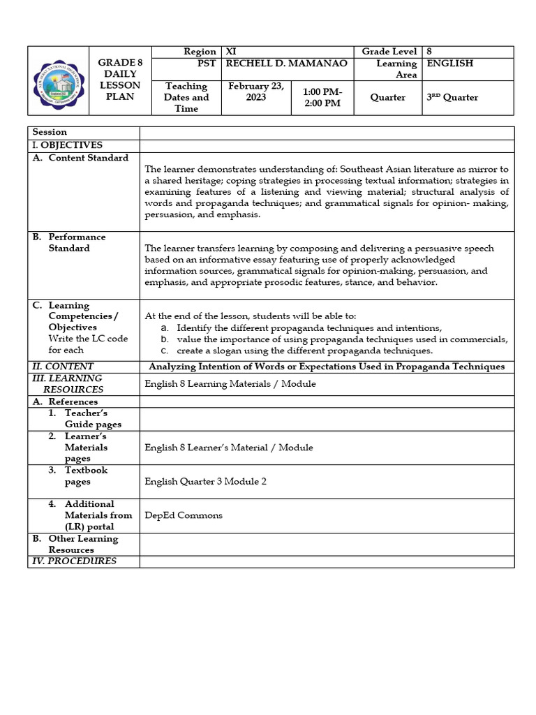 English 8 Mod 2 | PDF | Propaganda | Learning