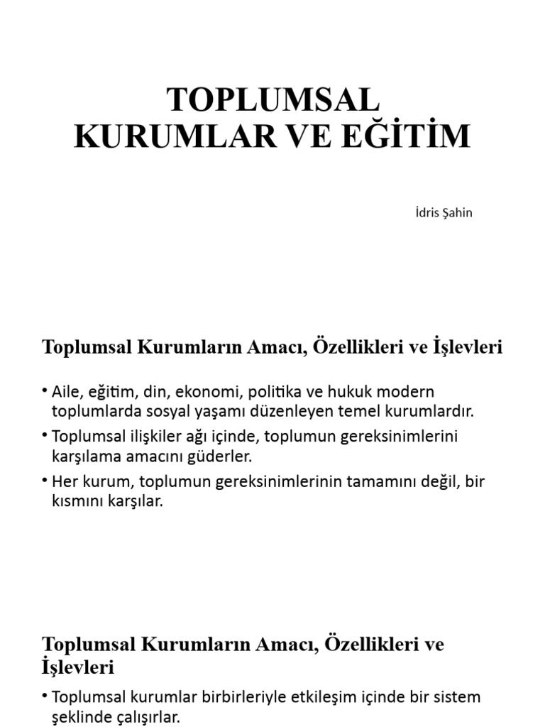 Toplumsal Kurumlar Ve Eğitim | PDF