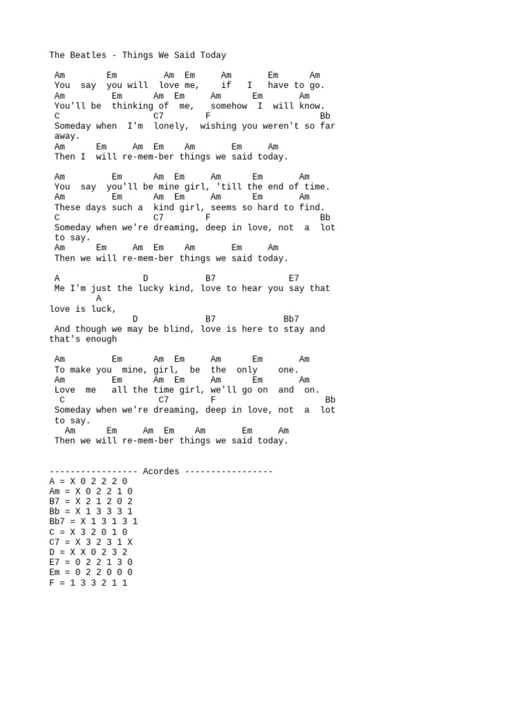 Beatles' "Things We Said Today" Lyrics | PDF | Language Arts & Discipline