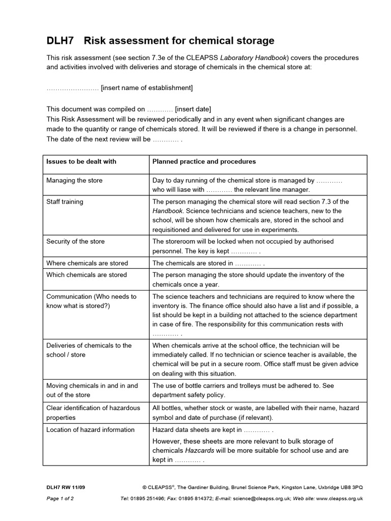 DLH7 Risk Assessment For Chemical Storage | PDF | Hazards ...