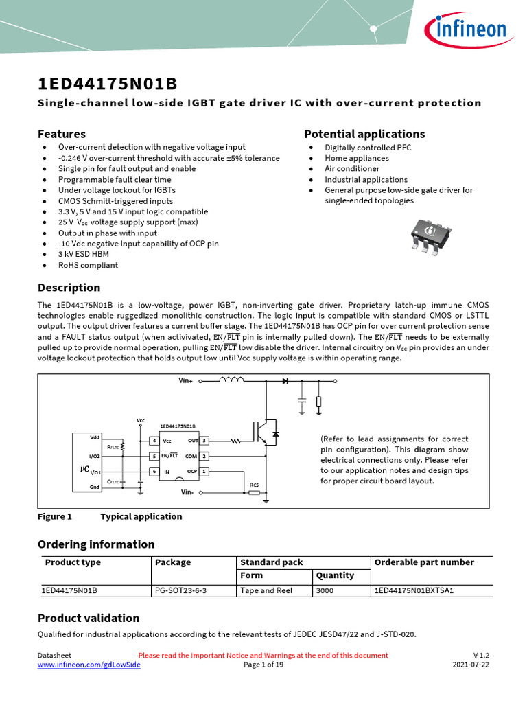 Infineon 1ED44175N01B DataSheet v01 02 en | PDF | Logic Gate | Mosfet
