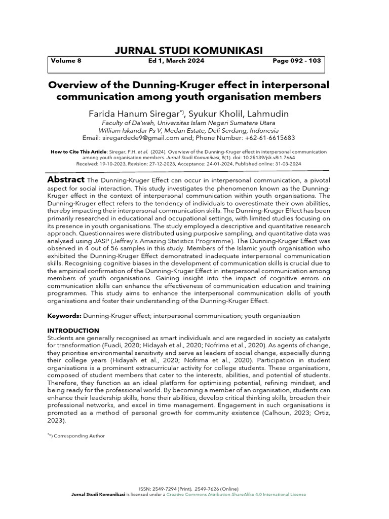 Overview of The Dunning-Kruger Effect in Interpers | PDF | Methodology | Metacognition