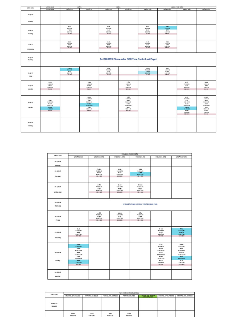 Timetable - 22nd April Till 28th April, 2024 | PDF