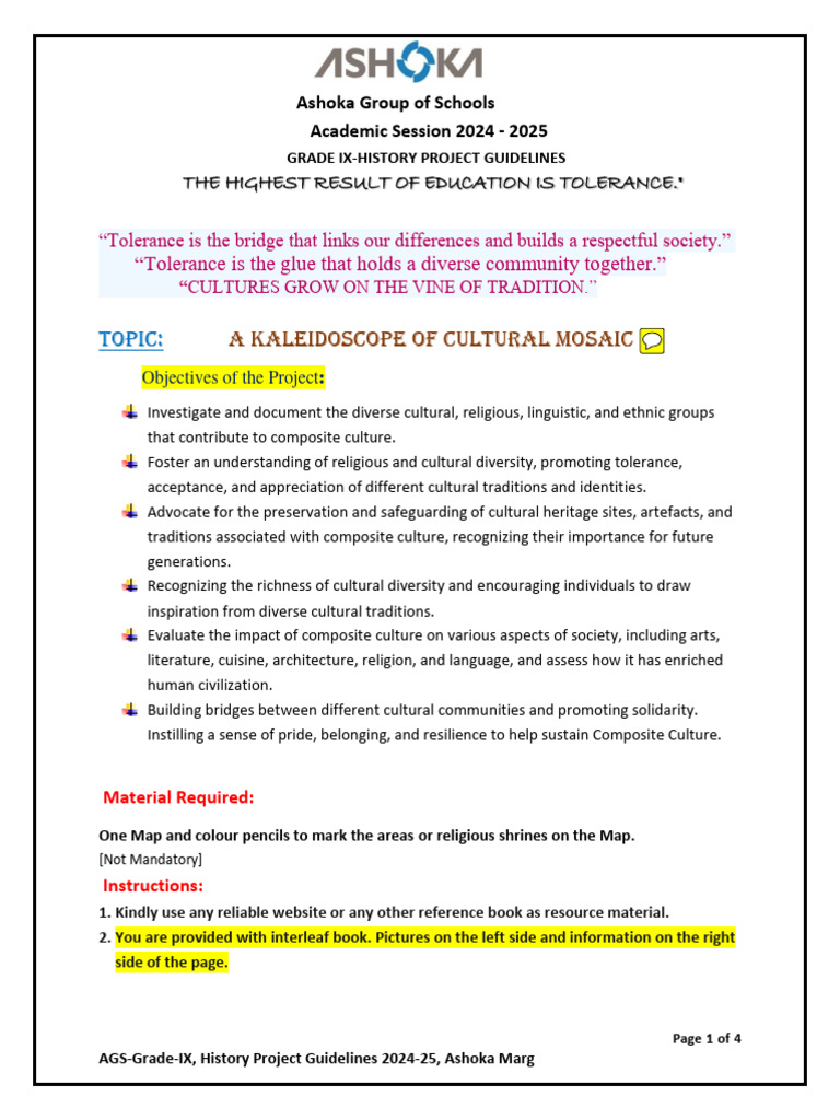 IX Hist Project Guidelines 2024-25 | PDF | Cultural Heritage | Traditions