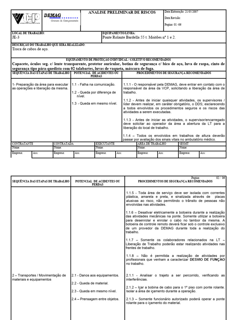 APR DEMAG - TROCA DE CABO PONTE BARDELLA JE-3 - 2 e 3 | PDF