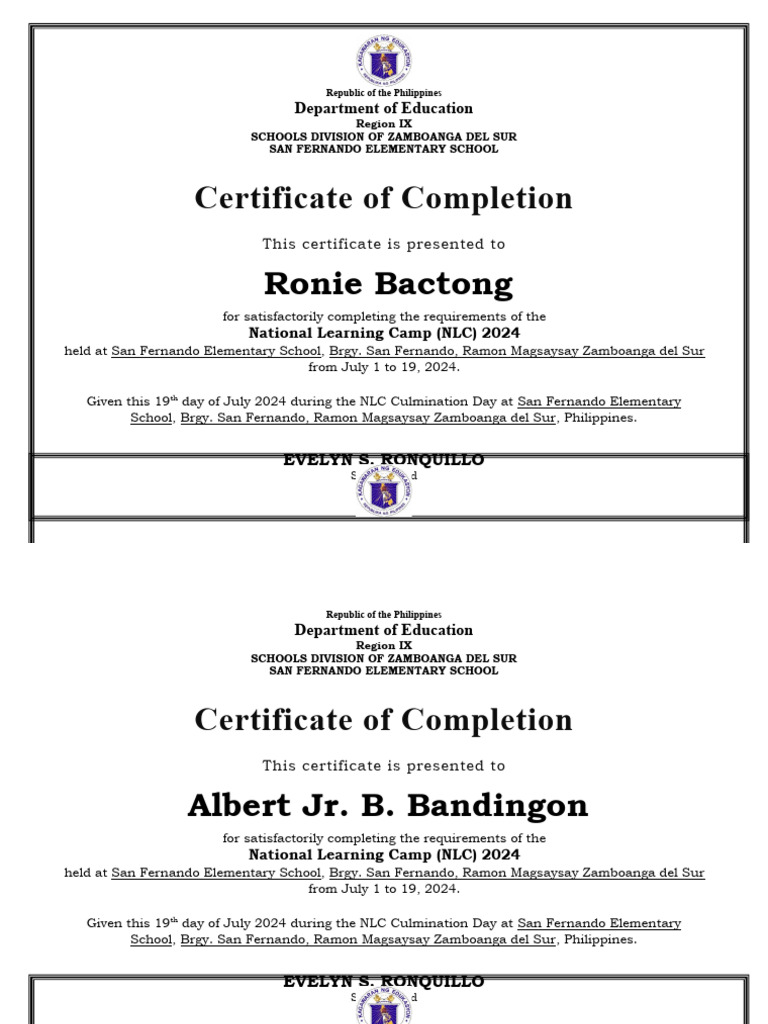 V2 NLC Certificate of Completion - Learner | PDF | Government | Philippines