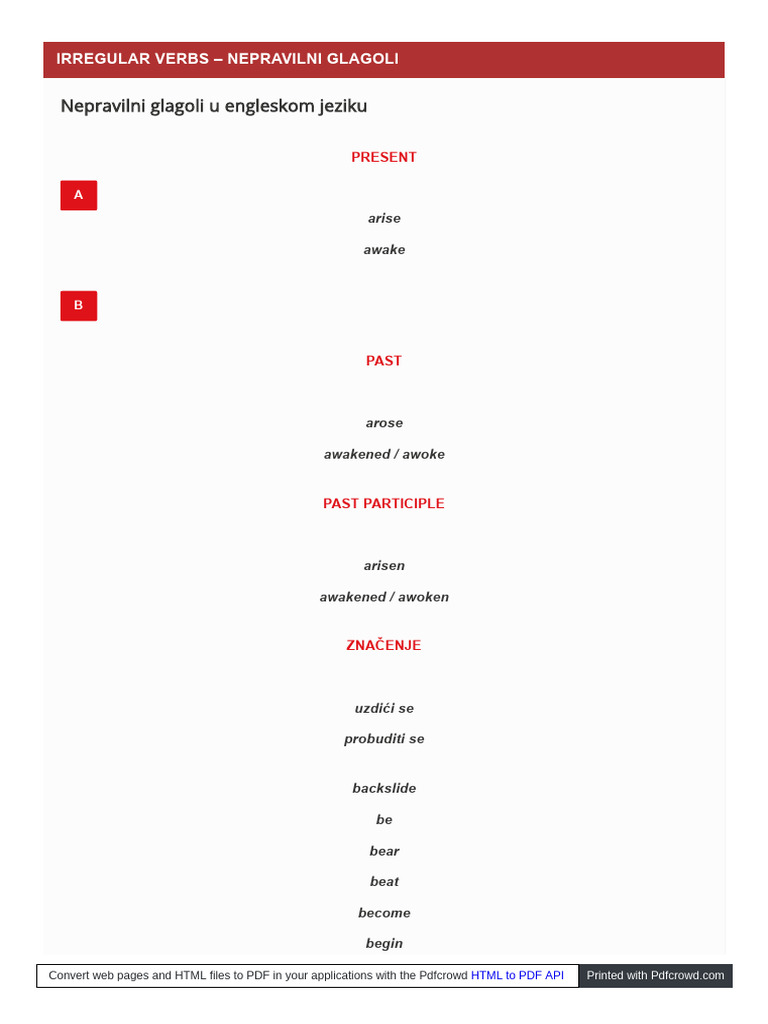 Irregular Verbs - Nepravilni Glagoli | PDF | Web Development | Written Communication