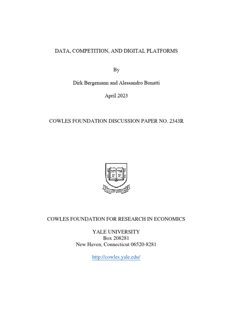 Bergemann_Bonatti_2022_Data, Competition, And Digital Platforms | PDF | Economic Surplus | Price ...