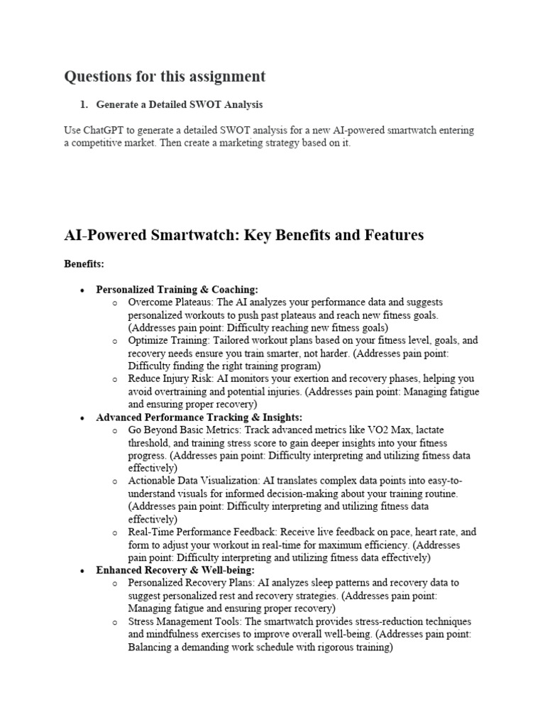 SWOT Analysis & Marketing for AI Smartwatch | PDF | Digital Marketing ...
