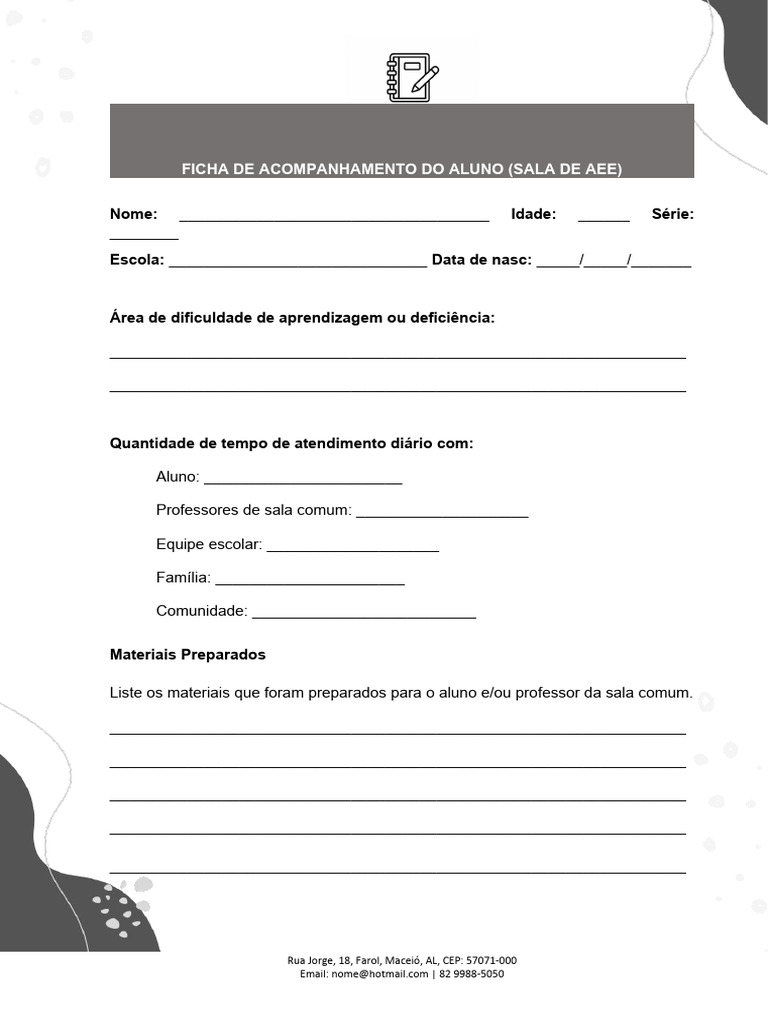 Ficha de Acompanhamento Do Aluno - Sala de Aee | PDF | Carreira e Crescimento | Ciências Sociais