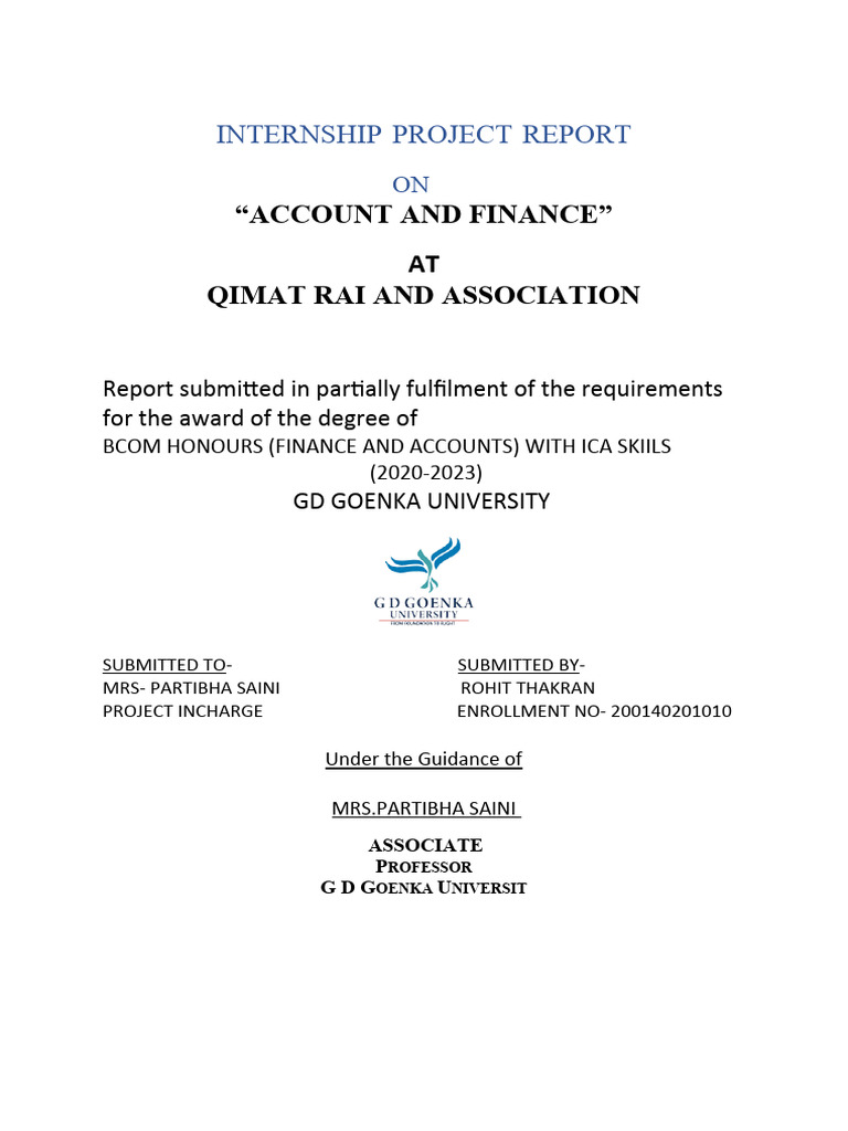 Internship Report on Finance at Qimat Rai | PDF | Business