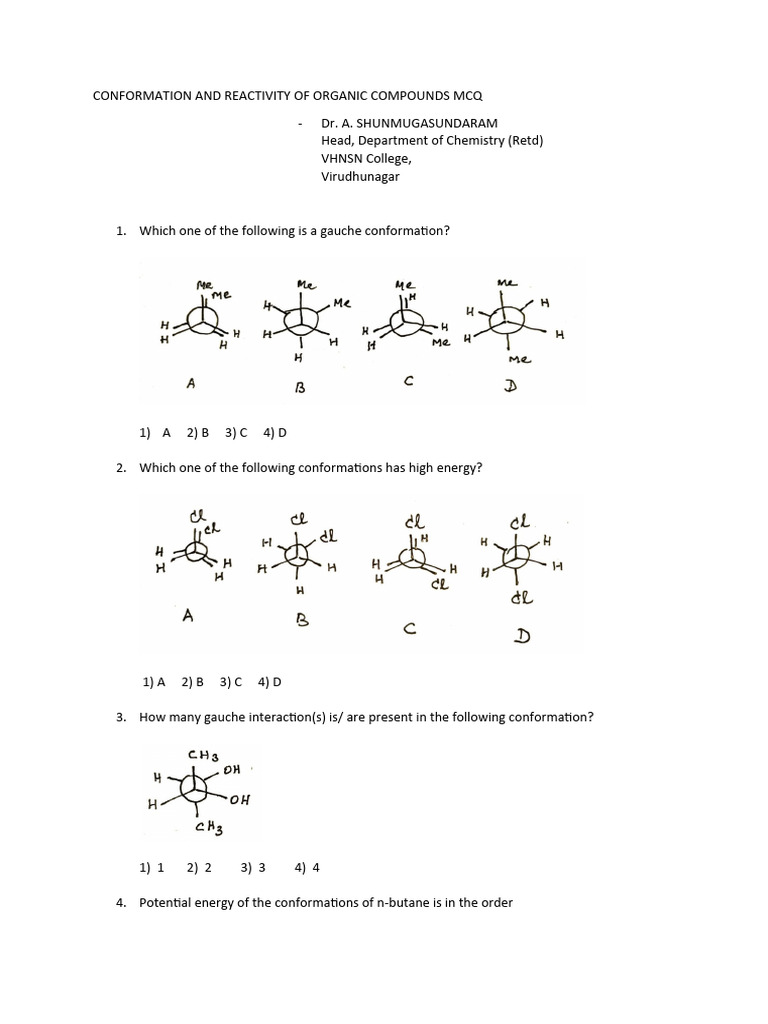 Conformation and Reactivity of Organic Compounds MCQ | PDF ...