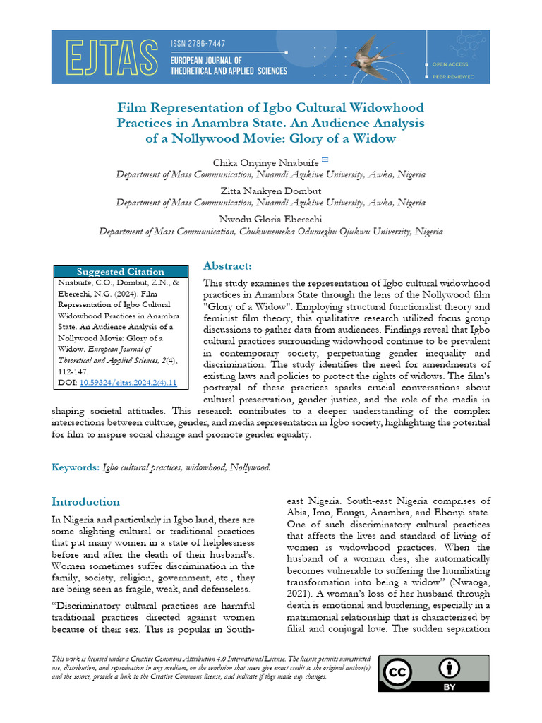 Film Representation of Igbo Cultural Widowhood Practices in Anambra ...