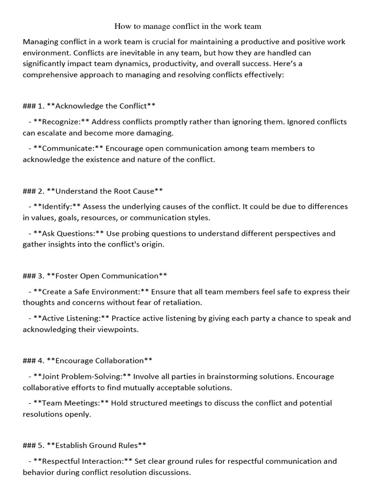 How To Manage Conflict in The Work Team | PDF | Mediation | Team Building