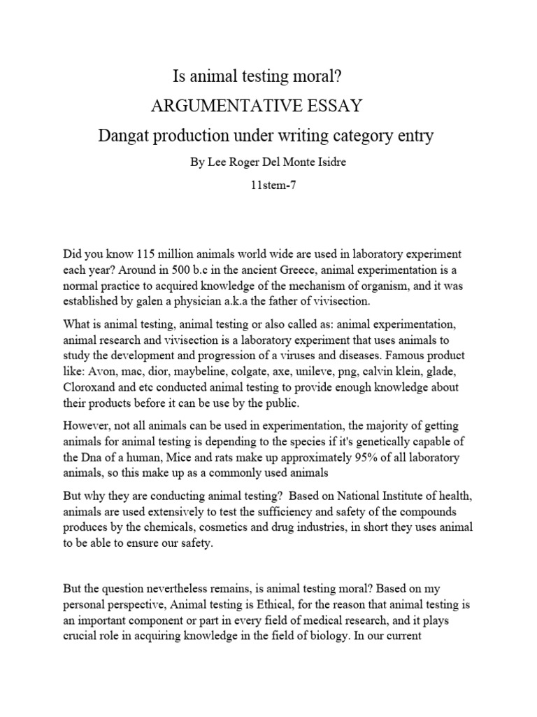 Essay Entry | PDF | Animal Testing | Experiment