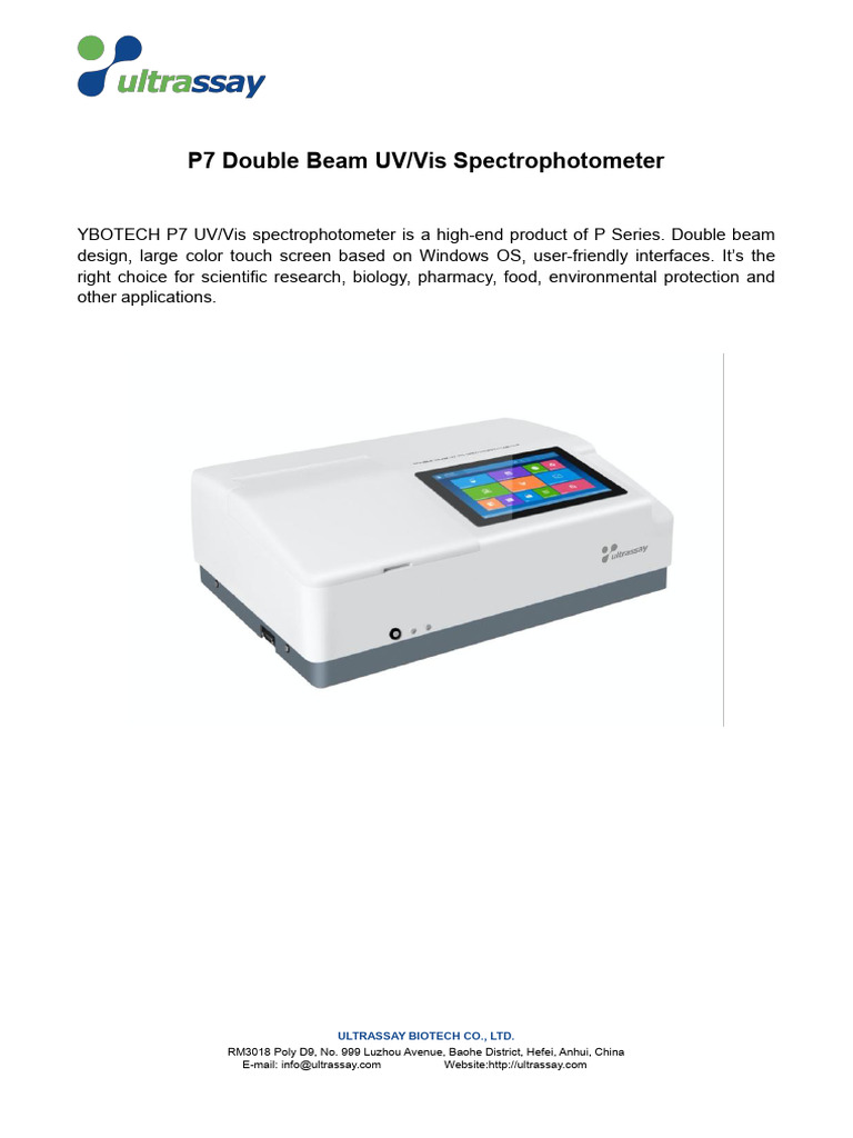 P7 UV/Vis Spectrophotometer Specs | PDF | Ultraviolet–Visible Spectroscopy