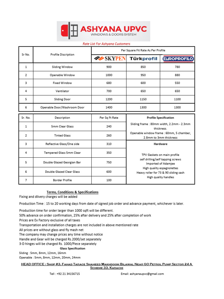 Ashyana Rate List 2023 | PDF | Window | Door