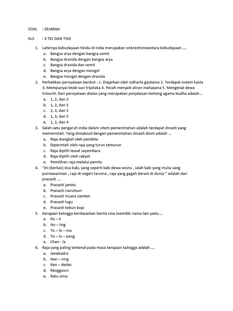 Soal Sejarah Kelas X TKJ Dan TSM | PDF