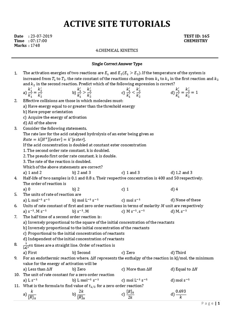 CHEMICAL KINETICS-1 - WordToPdf | PDF | Reaction Rate | Reaction Rate ...