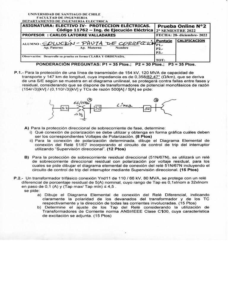 Solucion Prueba N°2 - Protecc Vesp-2°Sem-2022 | PDF