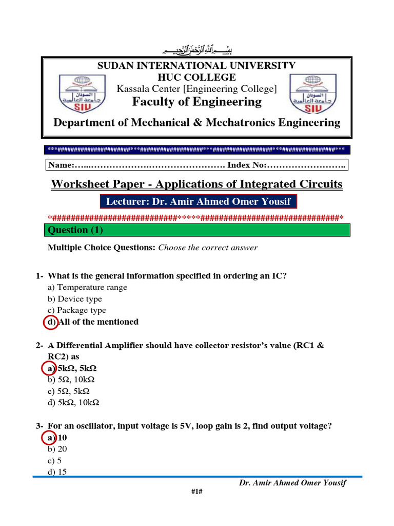 Worksheet Paper - Applications of Integrated Circuits - June 2024 | PDF ...