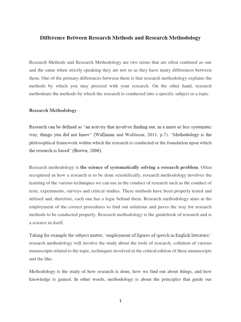 Difference Between Research Methods and Research Methodology | PDF | Methodology | Experiment