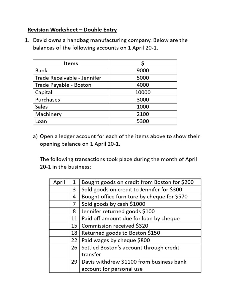 Revision Worksheet - Accounts - Exercise 2 | PDF