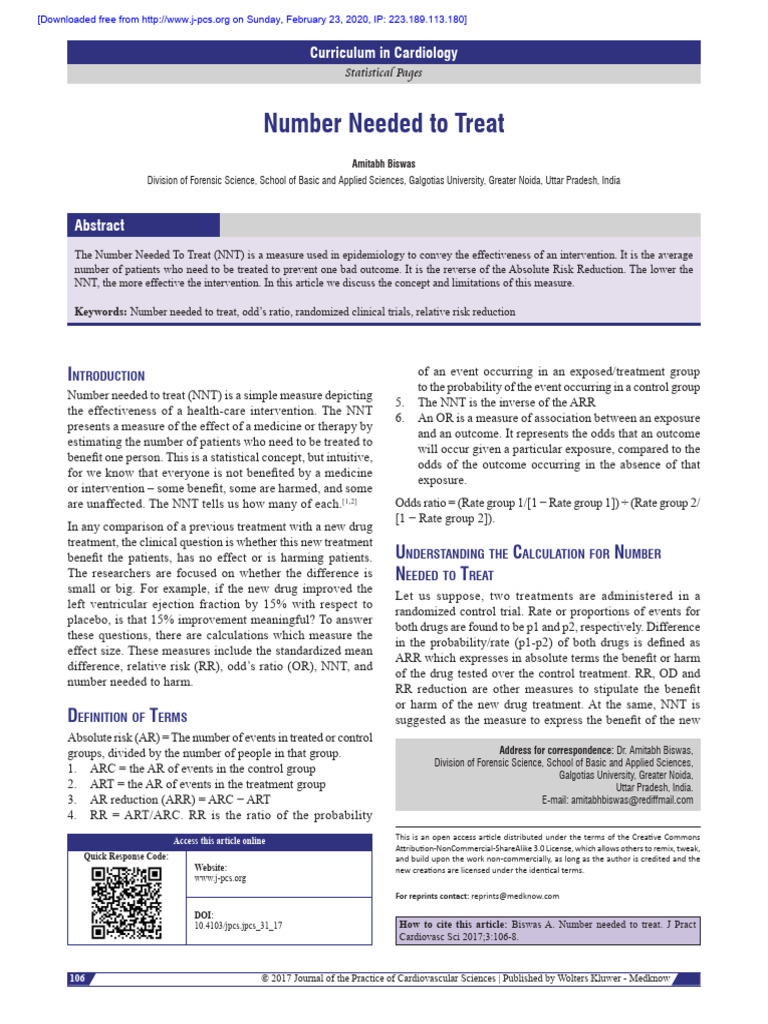 Number Needed To Treat | PDF | Medicine | Health Care