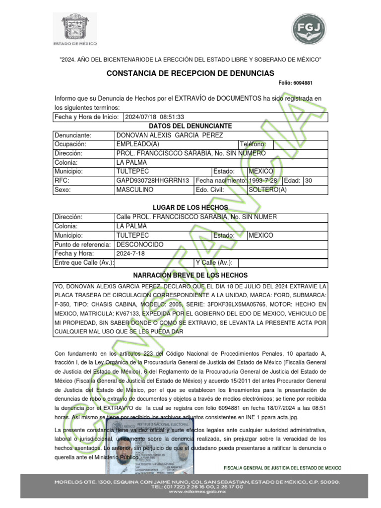 Constancia de Extravio | Descargar gratis PDF | México | Gobierno