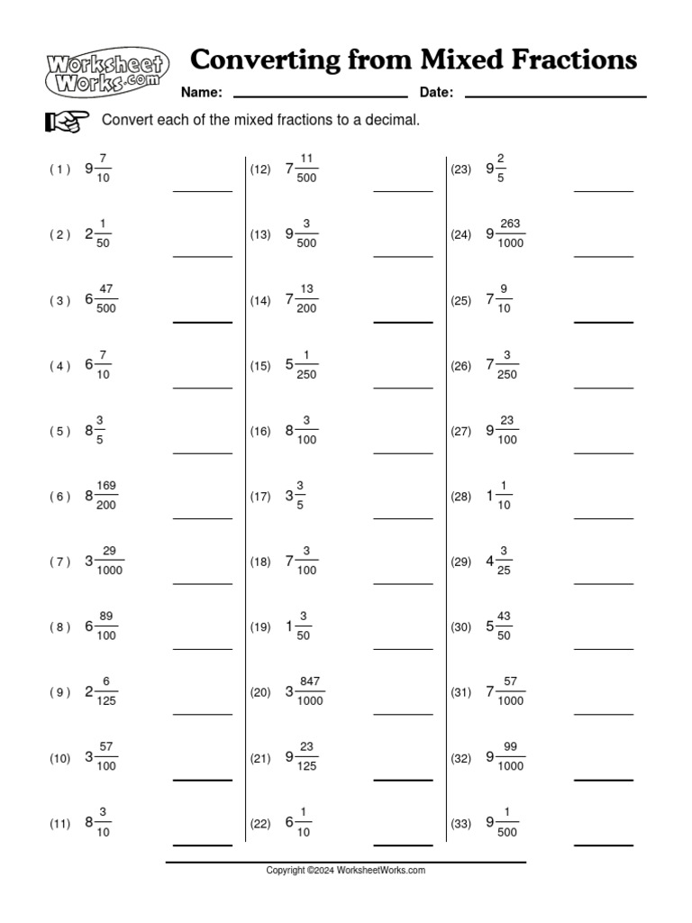 WorksheetWorks Converting From Mixed Fractions 2 | PDF | Lexicology ...