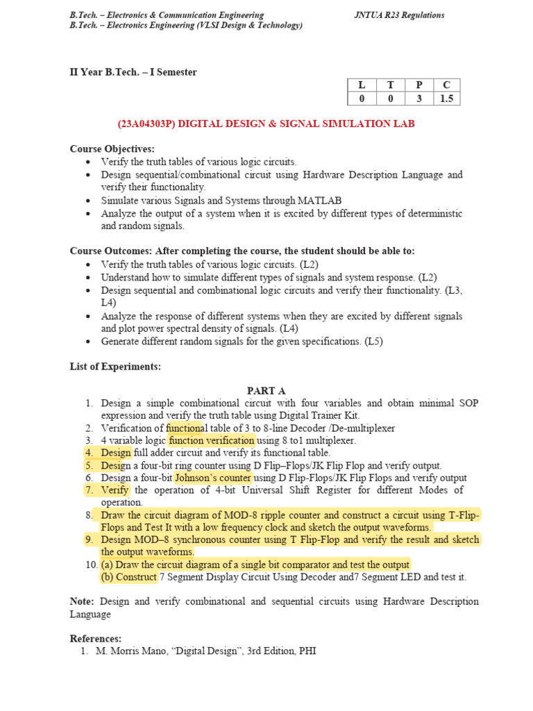 DCD Lab Syllabus | PDF | Electronic Engineering | Computer Engineering