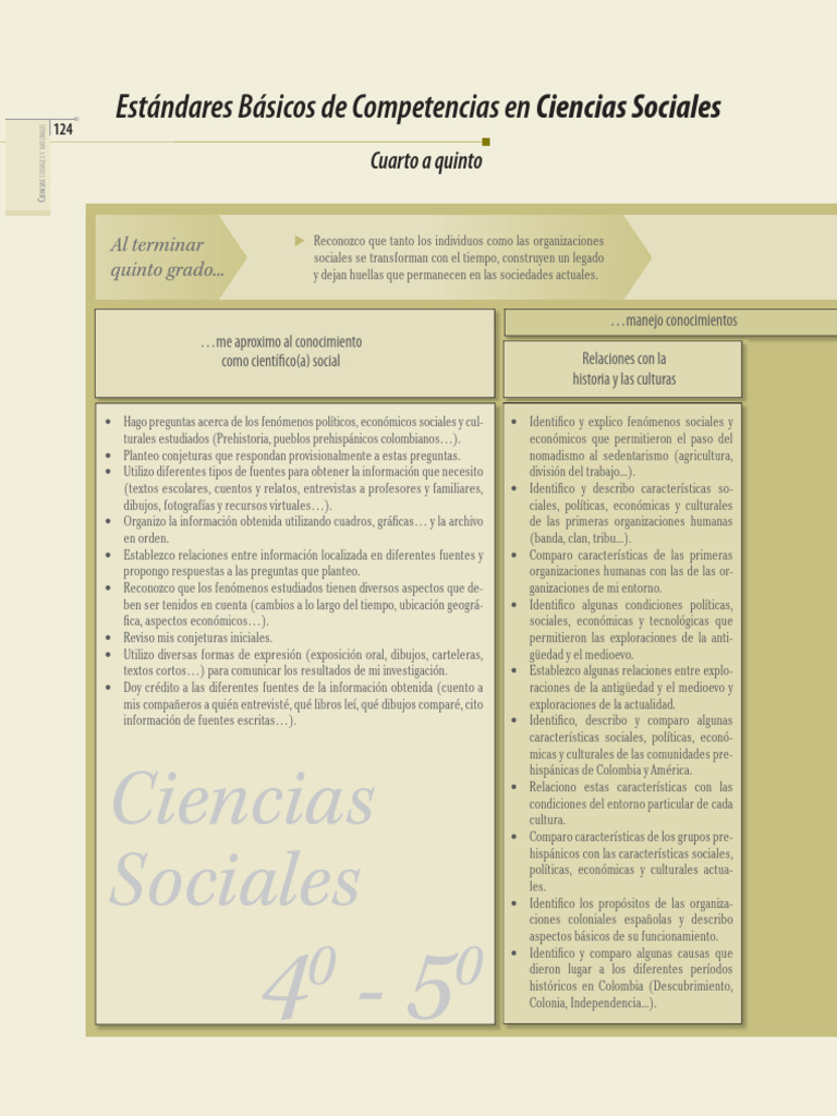 Estandares Ciencias Sociales 4-5 | PDF | Sociedad | Ciencias Sociales