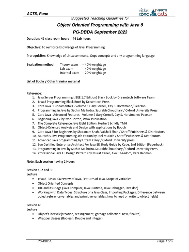 Object Oriented Programming With Java 8 Pg Dbda September 2023 Pdf Class Computer 7751