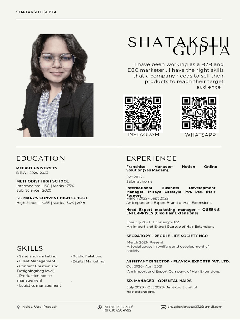 Shatakshi Gupta: Education Experience | PDF | Public Sphere | Business