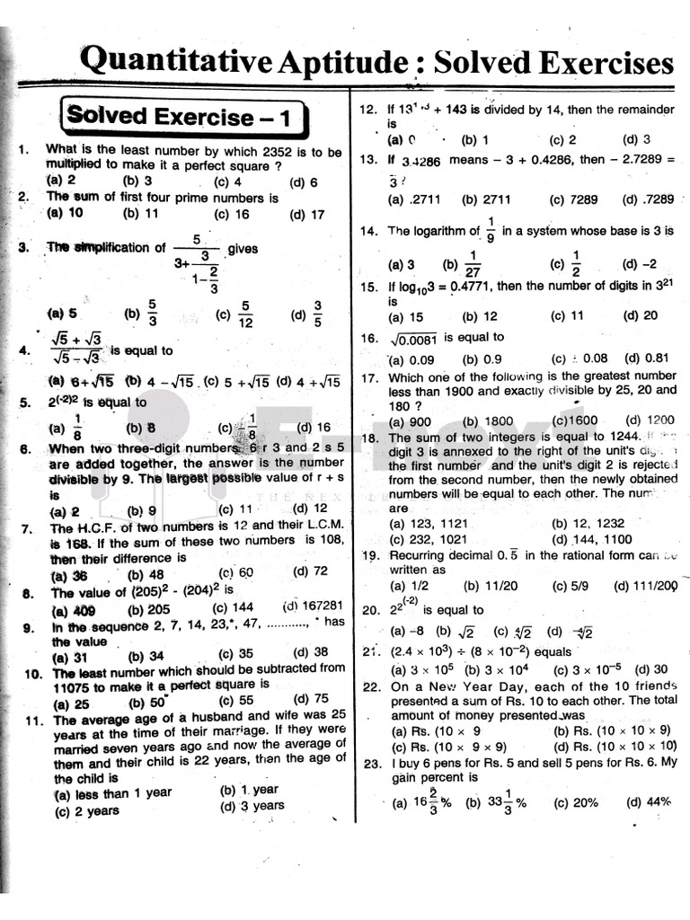 02-Quantitative Aptitude - Solved Exercises (E-Next - In) | PDF