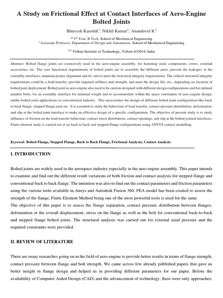 A Study On Frictional Effect at Contact Interfaces of Aero-Engine Bolted Joints | PDF | Finite ...