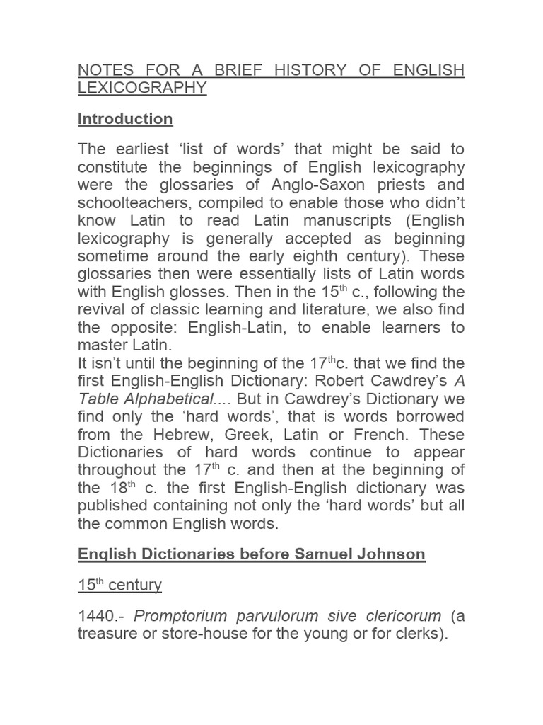 History of English Lexicography | PDF | Dictionary | Samuel Johnson