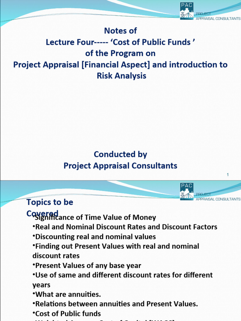 N 04 PAC Cost of Public Funds Lecture Four | PDF | Discounting ...